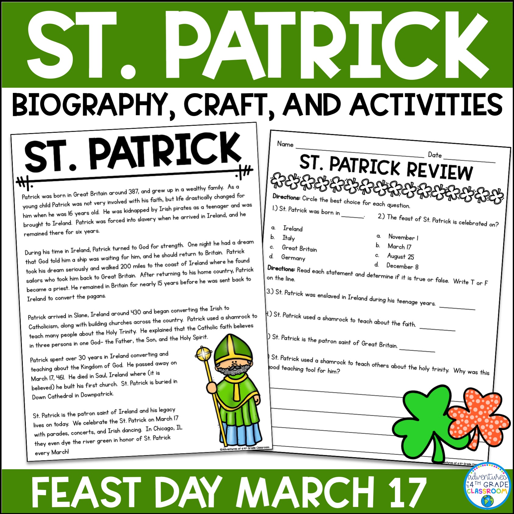 St. Patrick Biography & Activities - Adventures of a 4th Grade Classroom