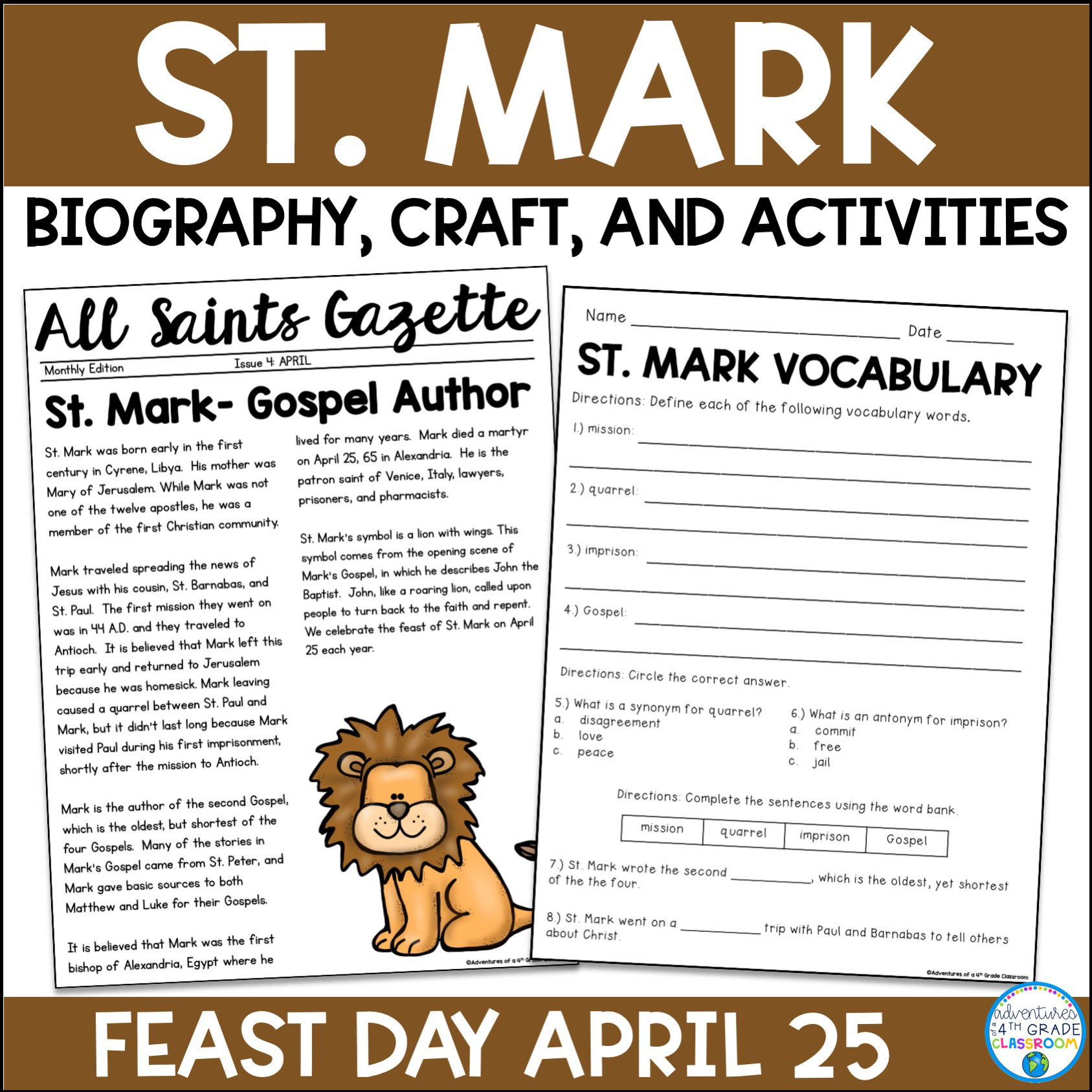 St. Mark Biography & Activities - Adventures of a 4th Grade Classroom