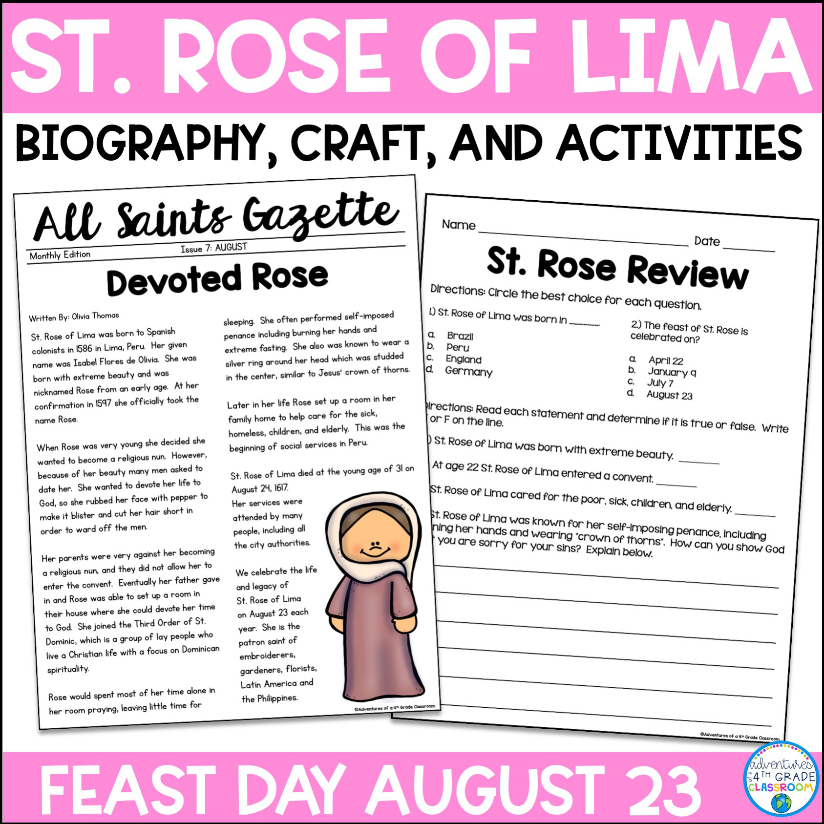 St. Rose of Lima Biography & Activities - Adventures of a 4th Grade ...