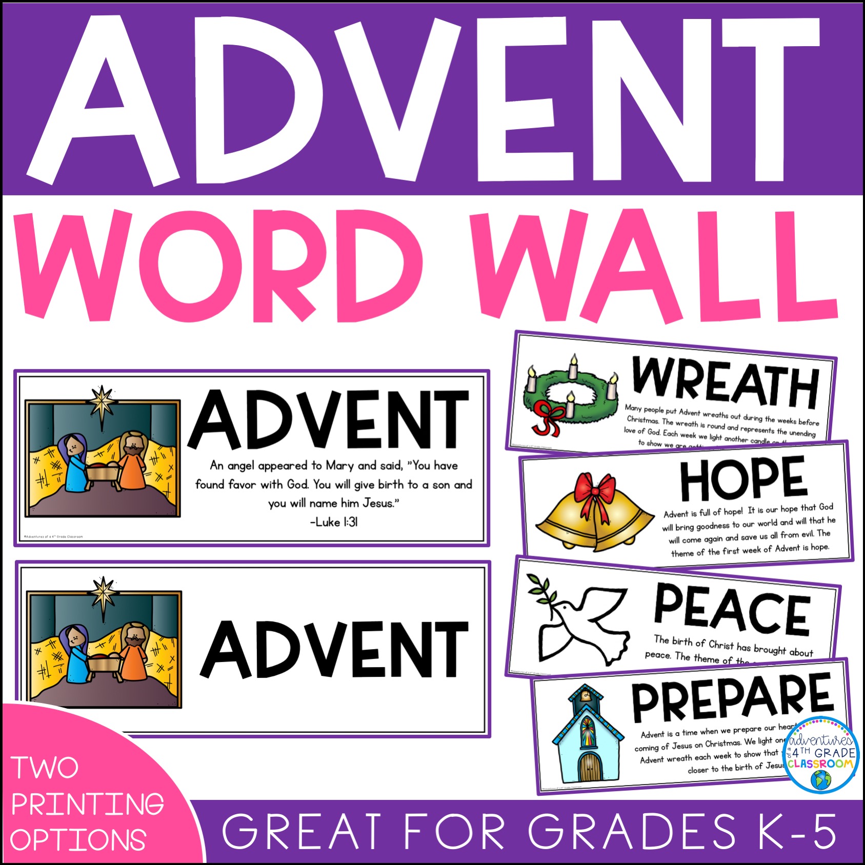 Advent Catholic Vocabulary Word Wall - Adventures of a 4th Grade Classroom