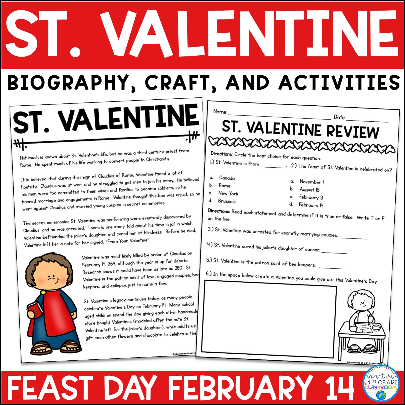 St. Valentine Biography & Activities - Adventures of a 4th Grade Classroom