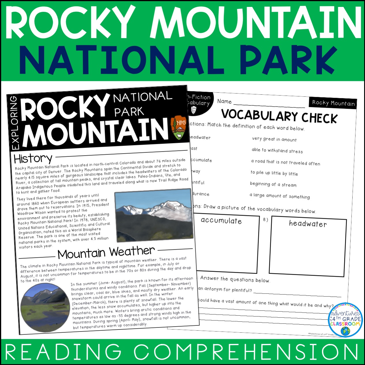Rocky Mountain National Park | Reading Comprehension - Adventures of a ...