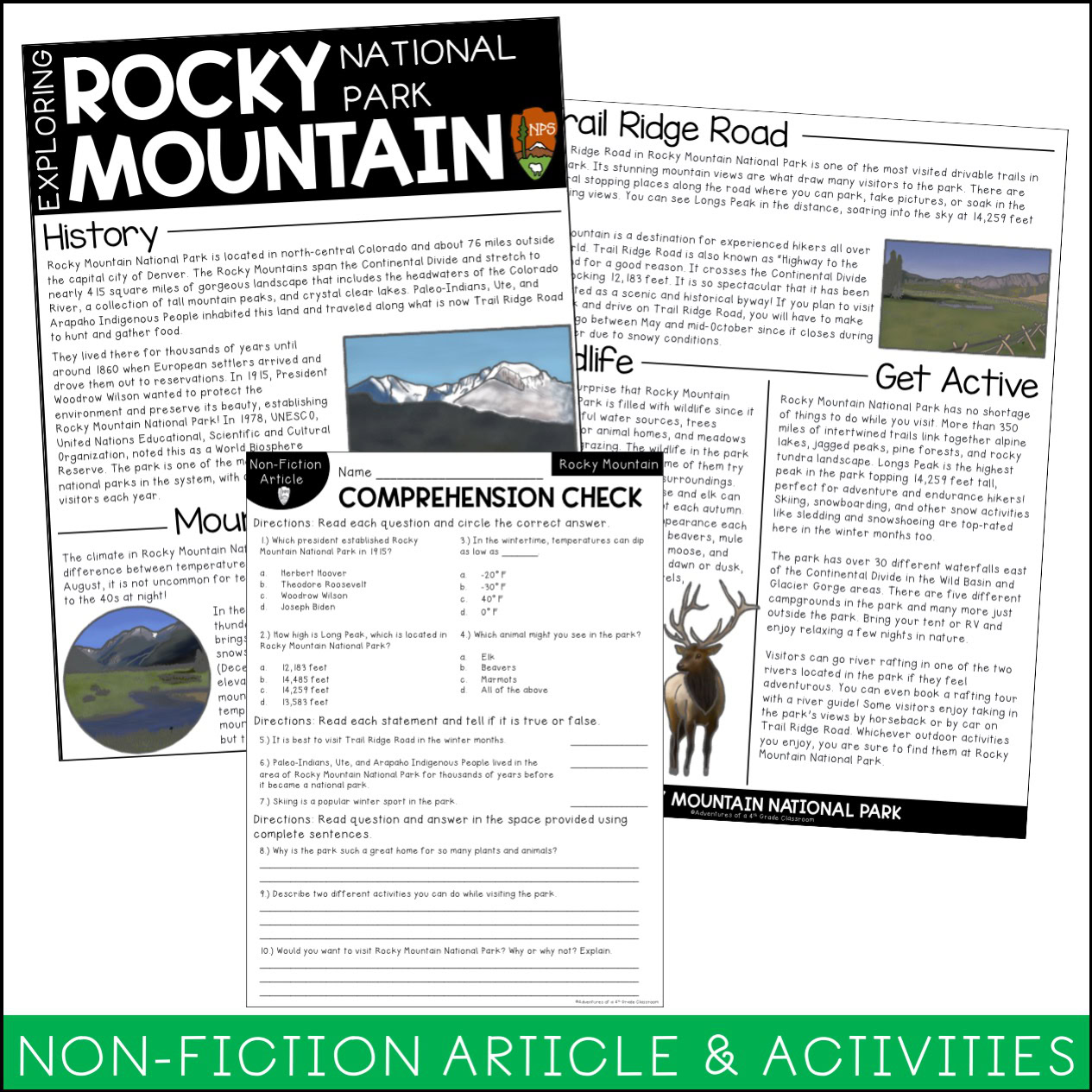 Rocky Mountain National Park | Reading Comprehension - Adventures of a ...