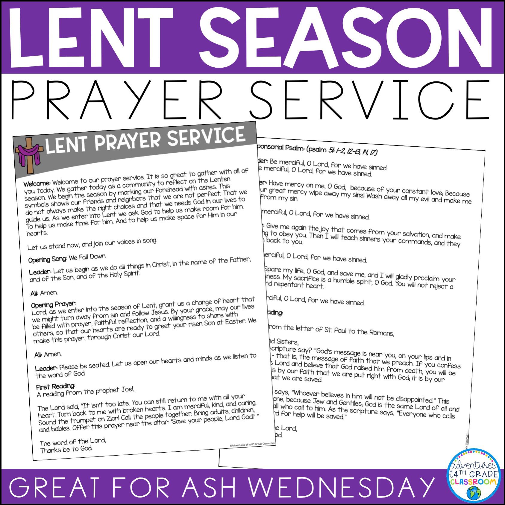 Lent Prayer Service | Ash Wednesday - Adventures of a 4th Grade Classroom